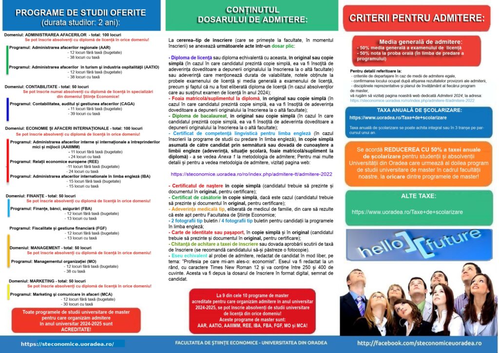 Admitere masterat - Facultatea de Științe Economice